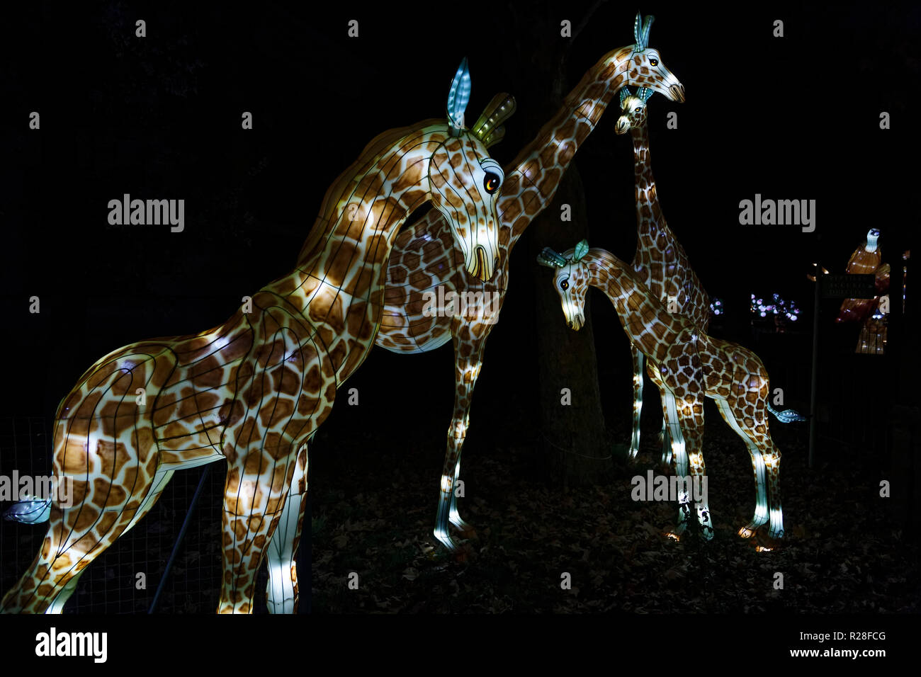 Paris, France. 16th Nov, 2018. Luminous statues representing extinct or ...