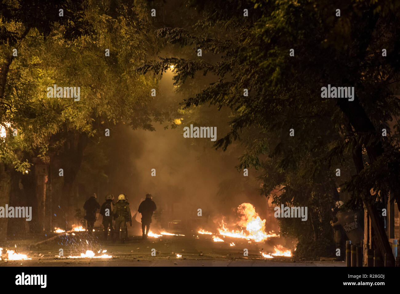 Protesters clash with riot police, following a massive demonstration to ...