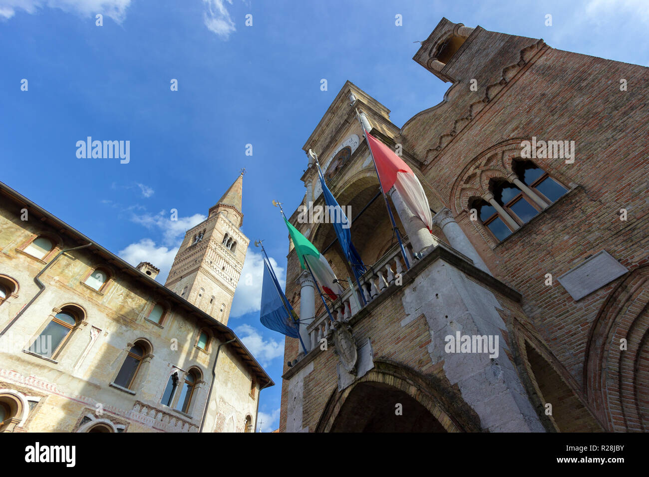 View of the ancient medieval town hall of the city of Pordenone, Italy ...