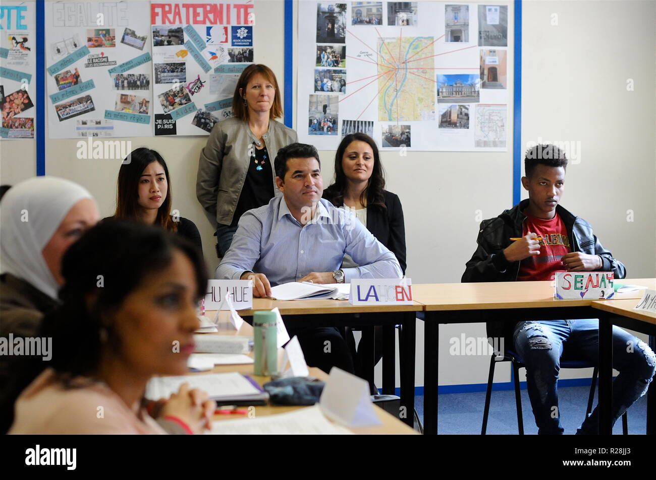 Refugees attend training workshop , Lyon, France Stock Photo - Alamy