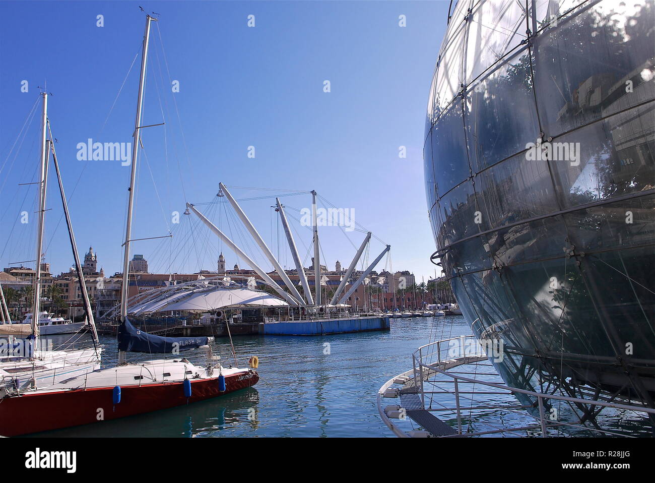 Biosphere by Renzo Piano, Genoa harbor, Italy Stock Photo - Alamy