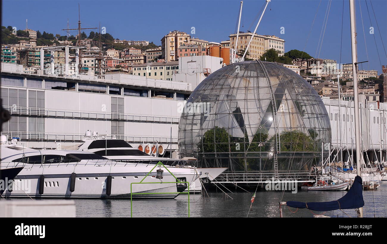 Biosphere by Renzo Piano, Genoa harbor, Italy Stock Photo - Alamy