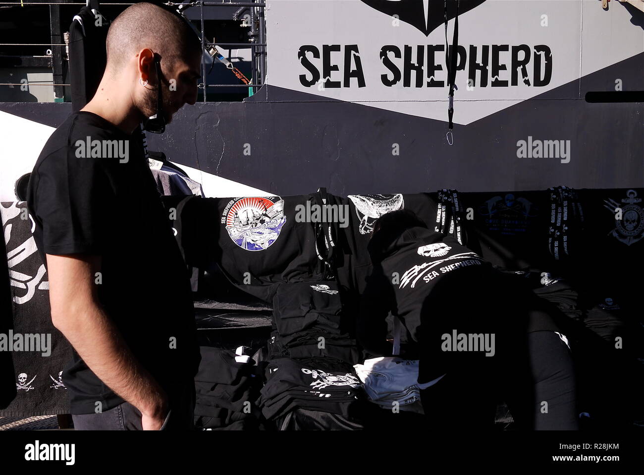 Sam Simon, a ship from Sea Shepherd's fleet in Genoa harbor, Italy ...