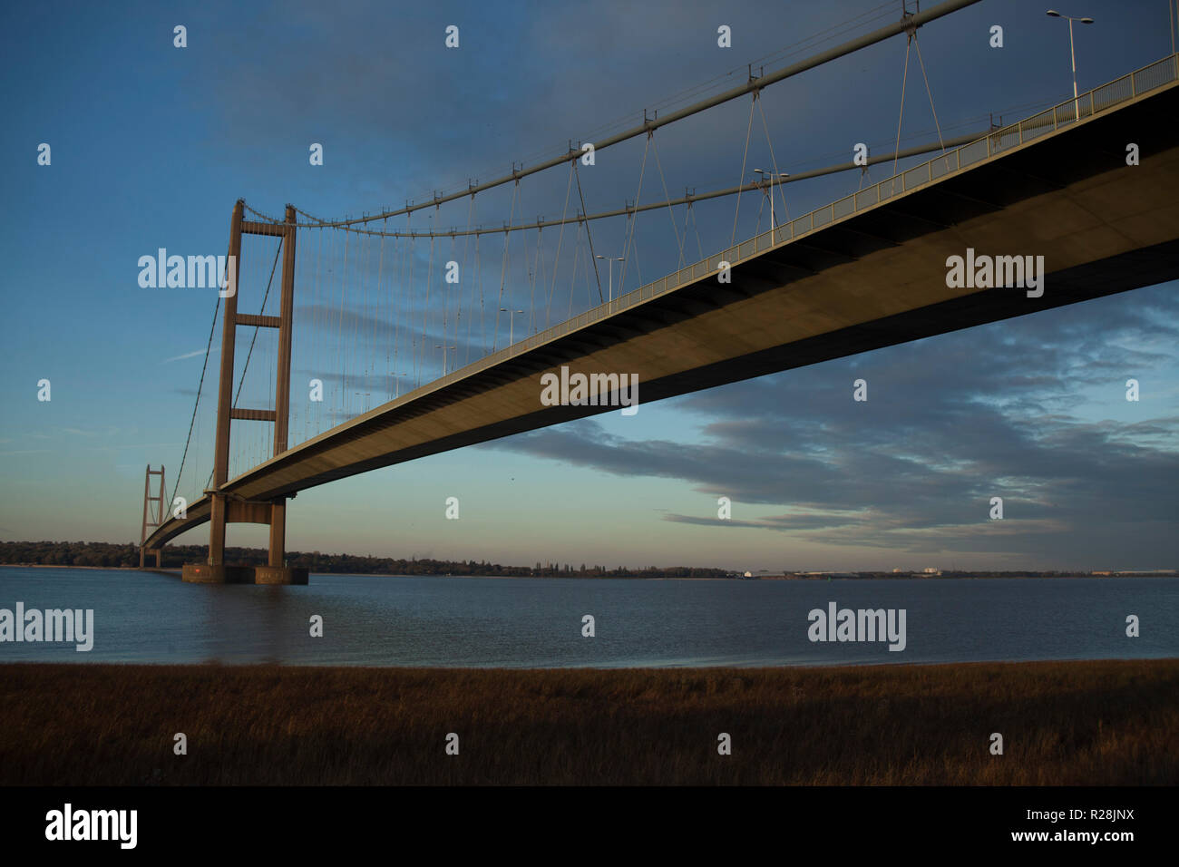 View of Hull Kingston upon Hull city skyline from river Humber estuary ...