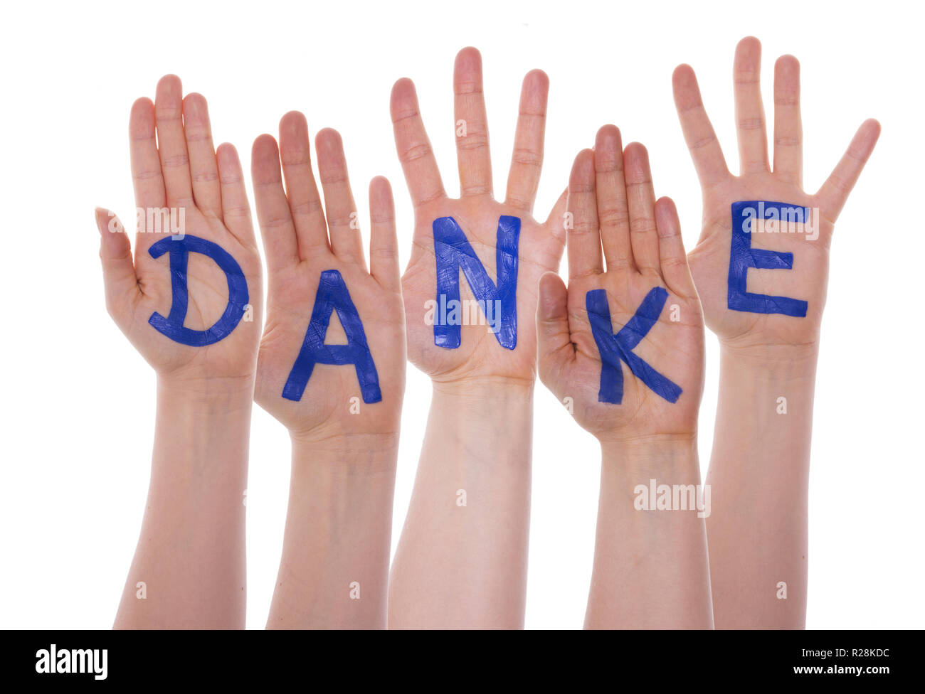 Many Hands Building Danke Means Thank You, Isolated Stock Photo - Alamy