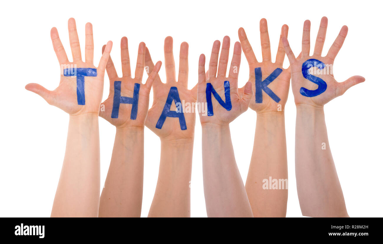Many Hands Building English Word Thanks, Isolated Stock Photo - Alamy