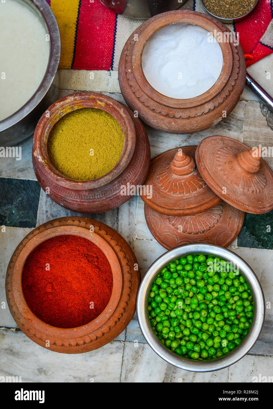 Indian cooking ingredients at local restaurant in Jodhpur, India Stock ...
