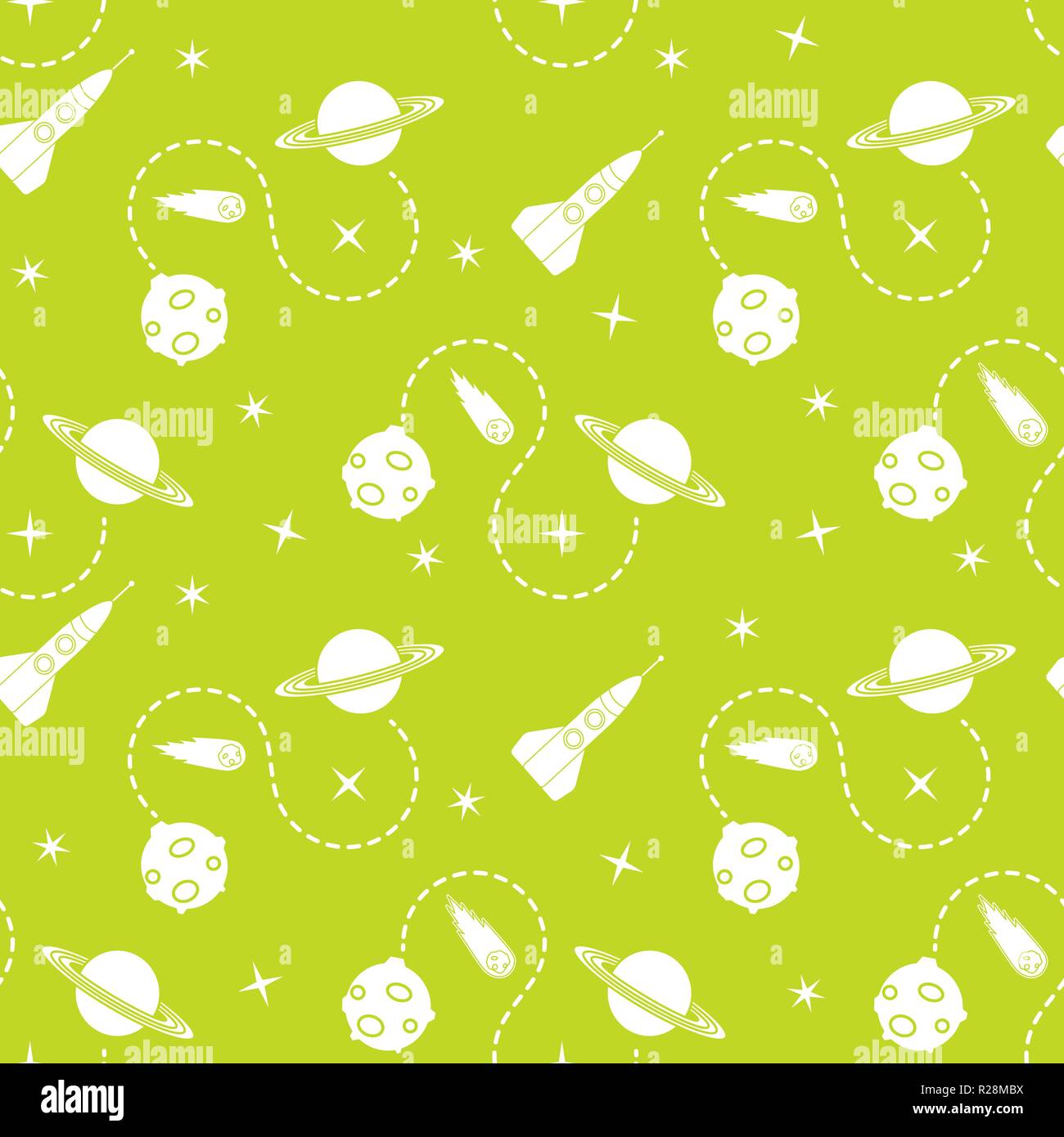 Seamless pattern with rocket, comet, planets, stars. Space exploration ...