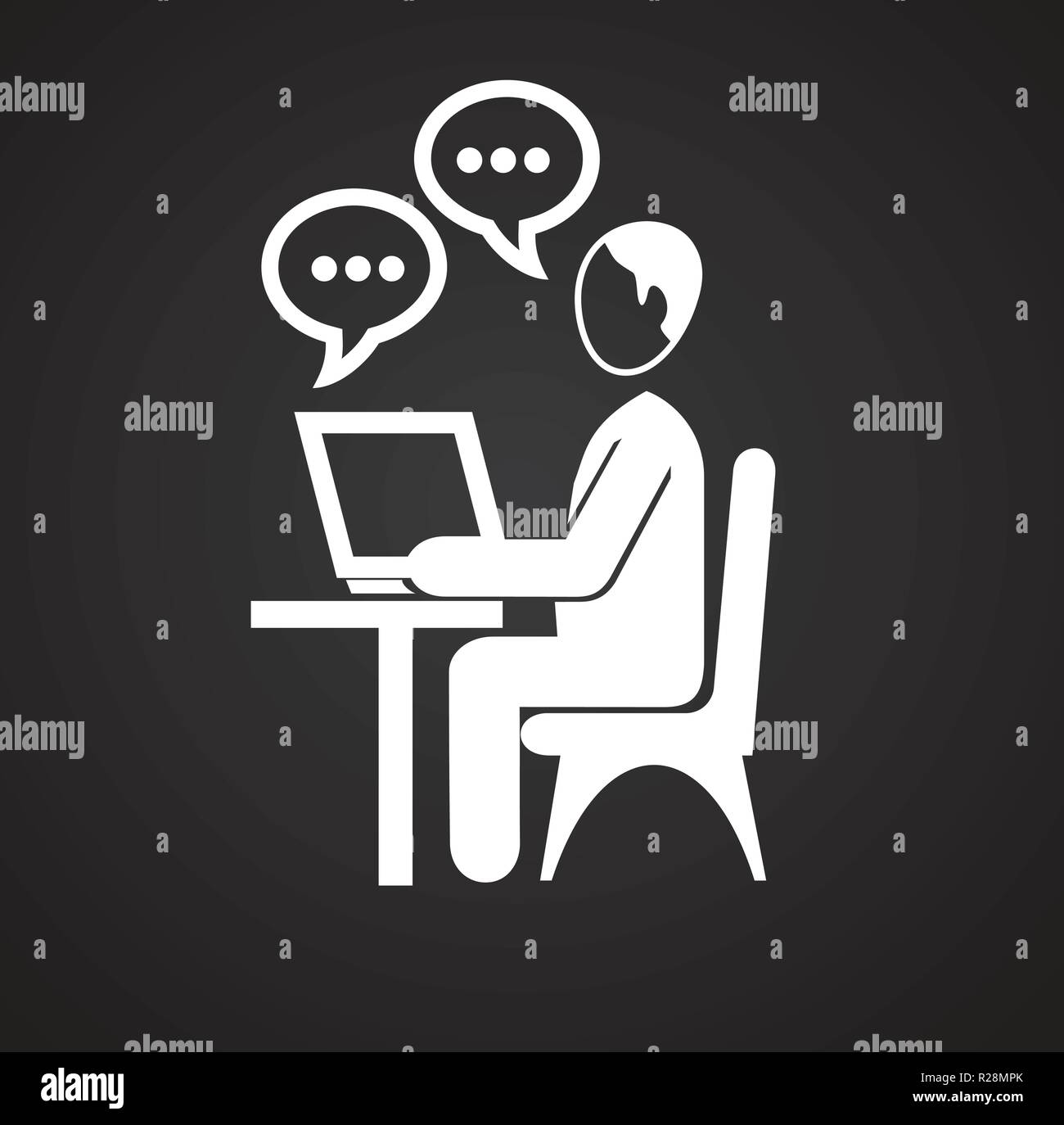 People chatting behind computer on black background Stock Vector Image ...