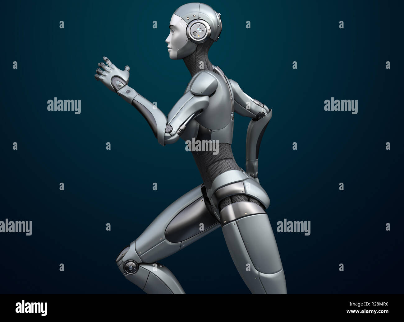 Running cyborg on dark background. 3D illustration Stock Photo - Alamy