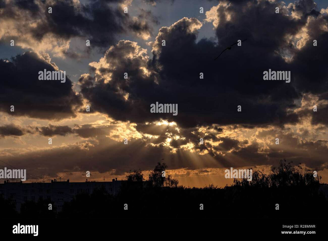 storm clouds forming over the countryside and fields with roads Stock ...