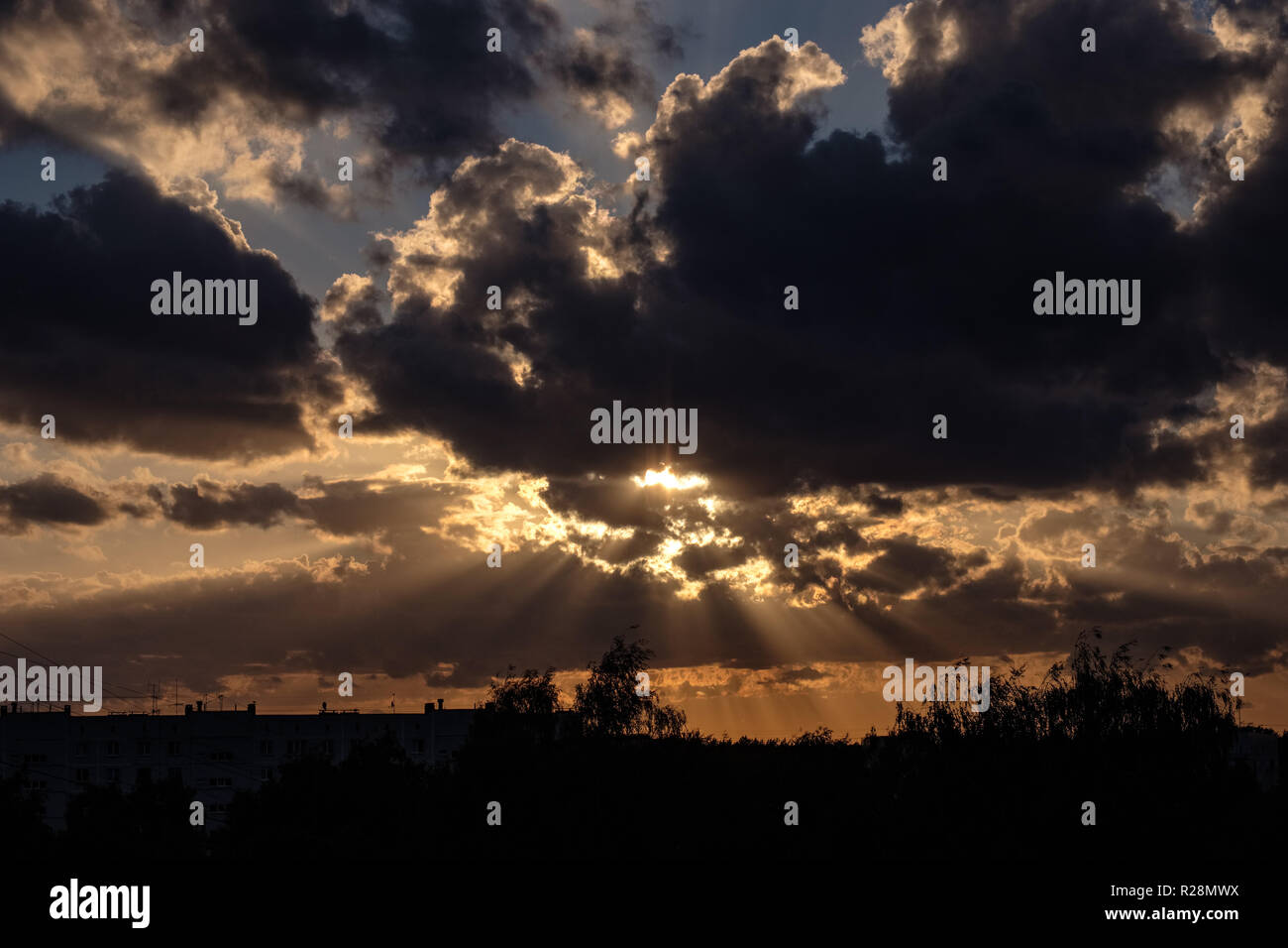 storm clouds forming over the countryside and fields with roads Stock ...