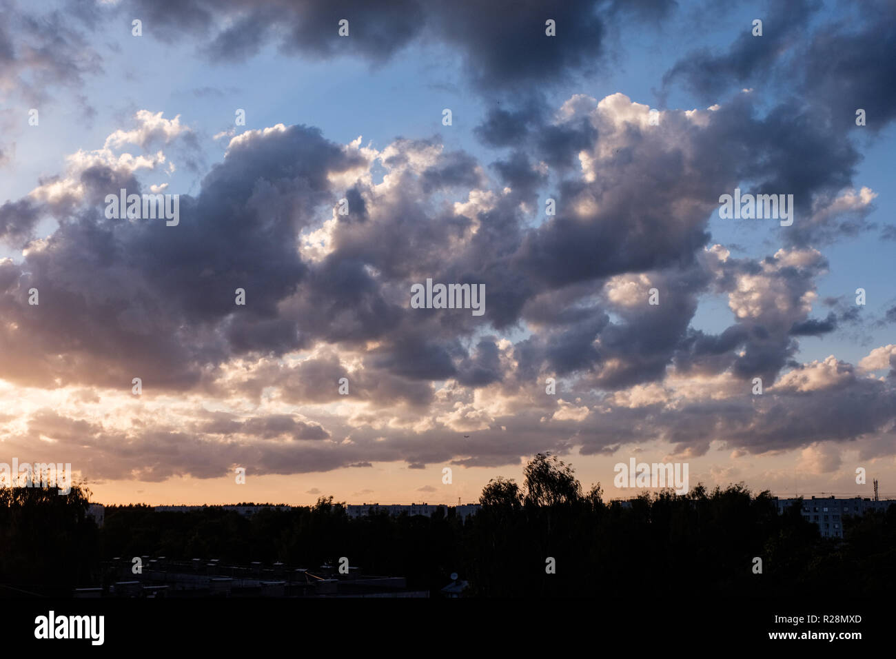 storm clouds forming over the countryside and fields with roads Stock ...