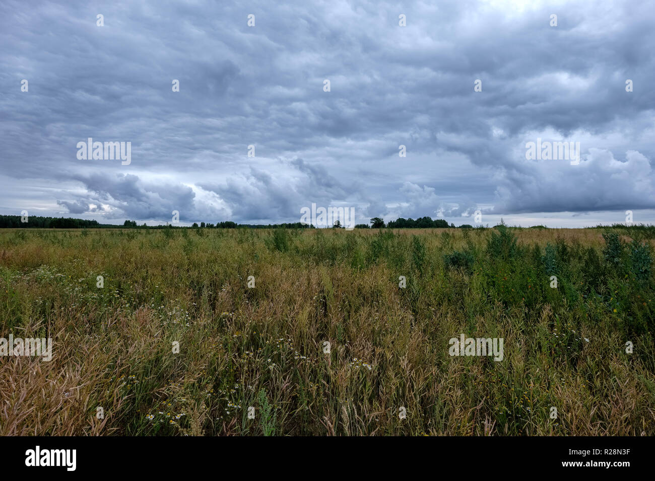 storm clouds forming over the countryside and fields with roads Stock ...