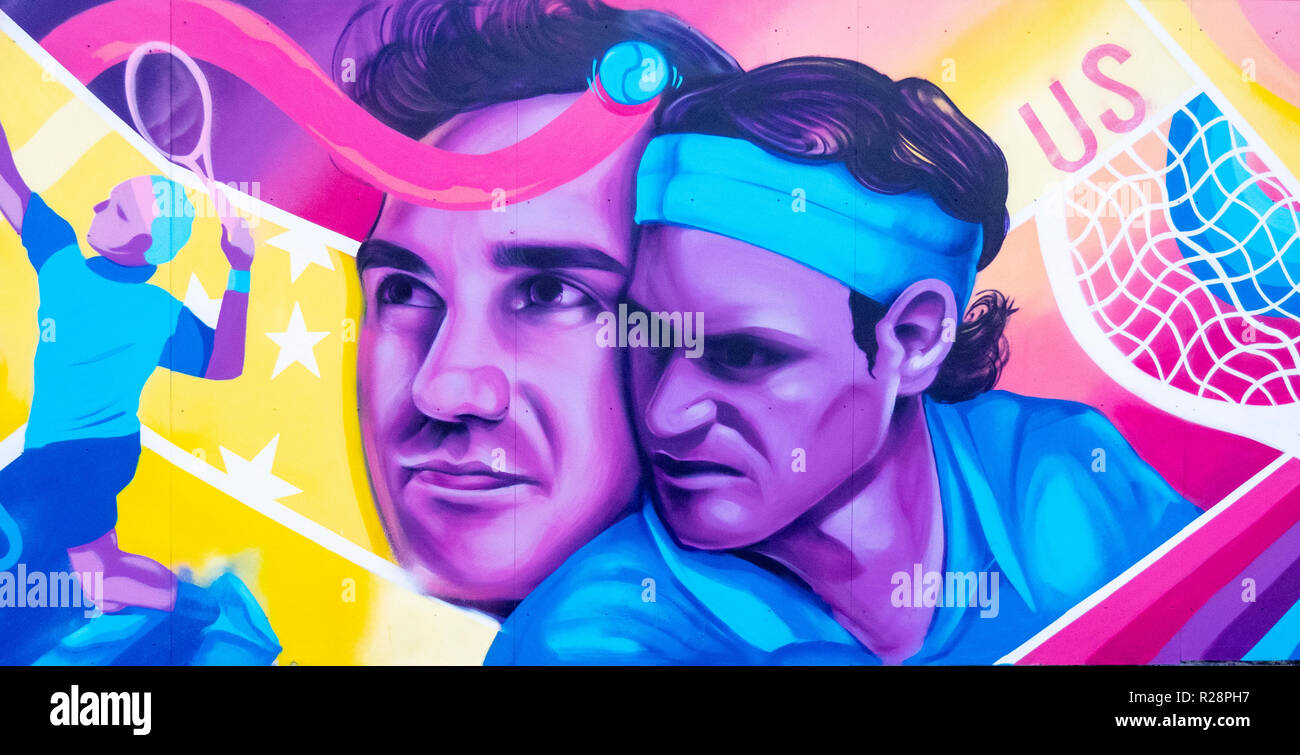 Painting of Roger Federer on a wall in Kings Square Perth Western ...