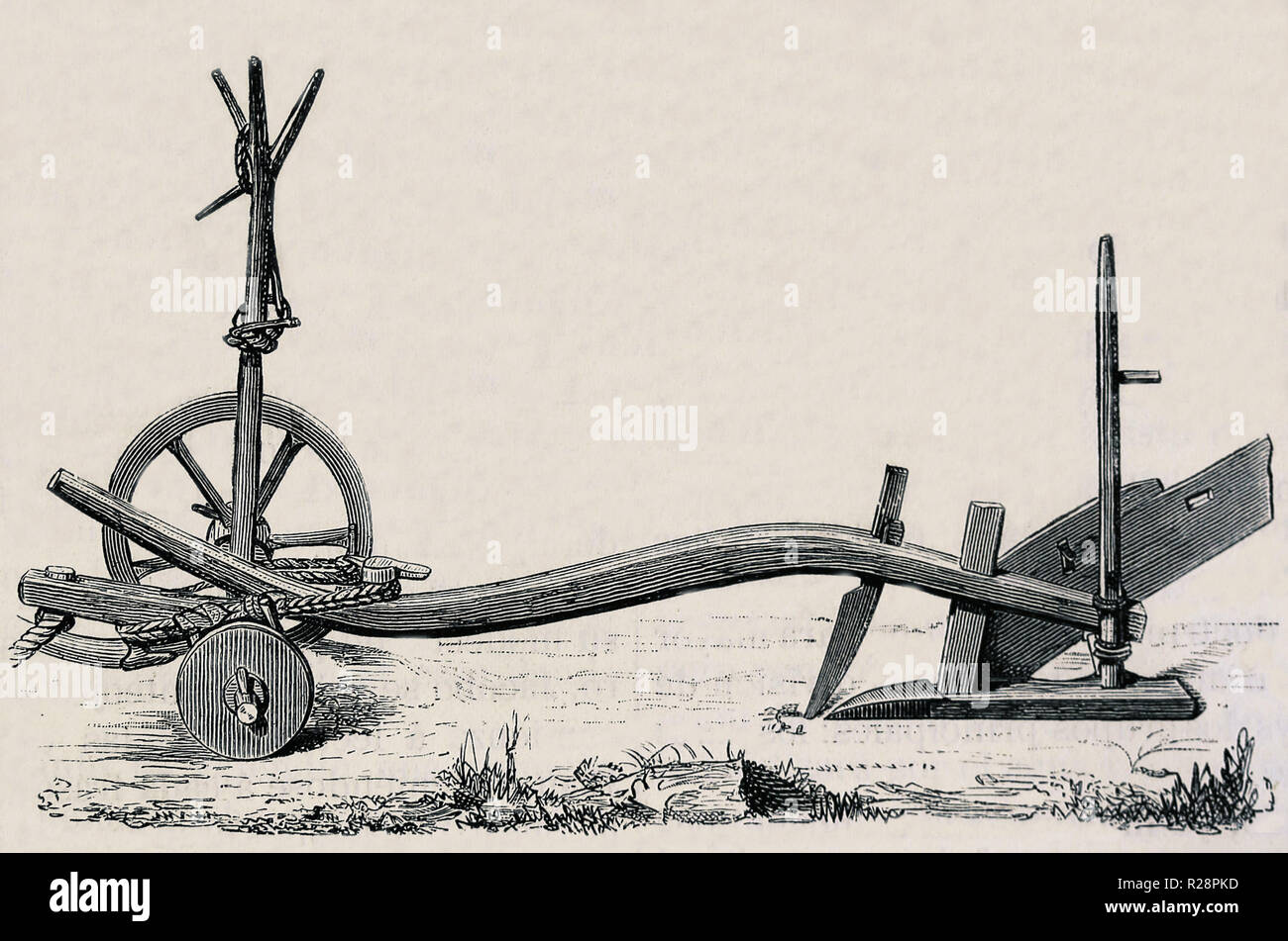 Engraving depicting a traditional wooden plough from transcaucasia ...