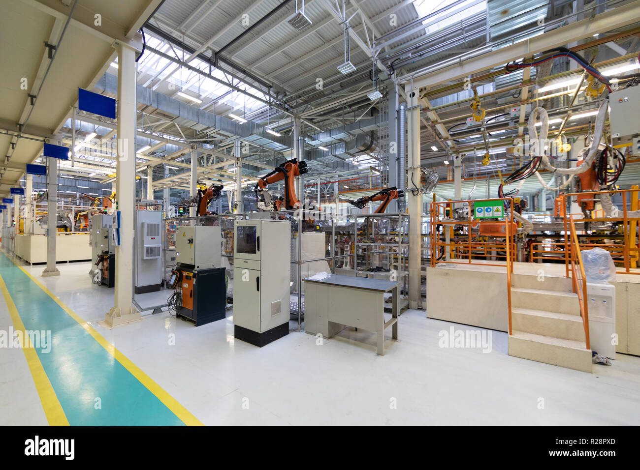 process of welding cars. Modern Assembly of cars at plant. automated ...