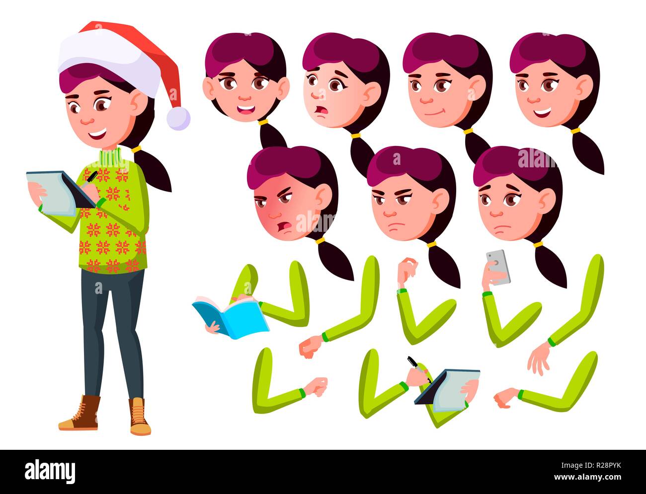 Teen Girl Vector. Teenager. Active, Expression. Face Emotions, Various ...