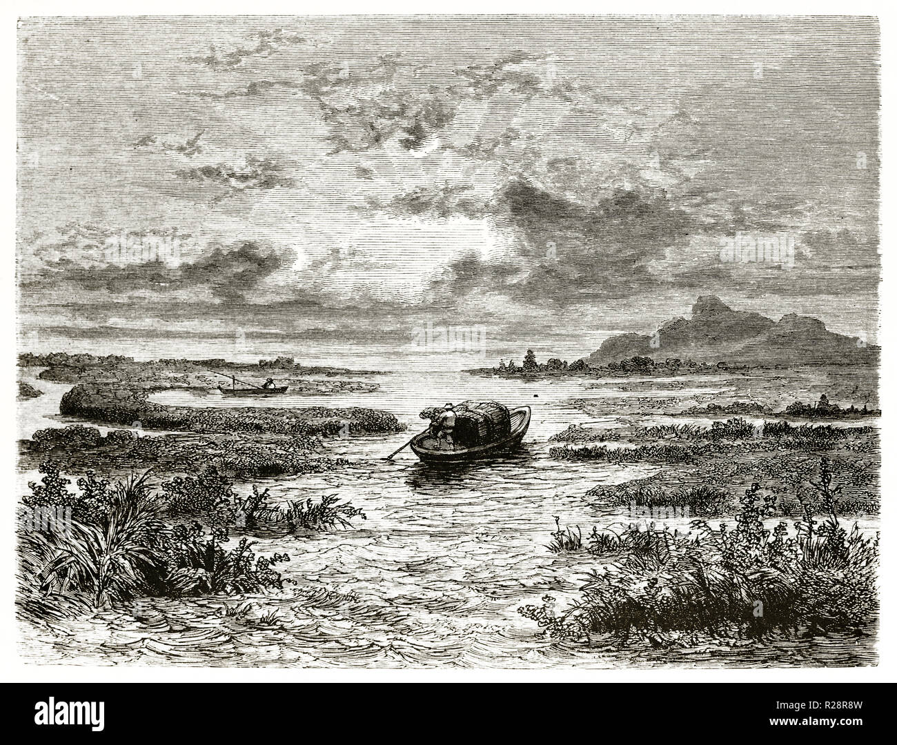 Old view of Chao Phraya river (Menam) delta flooding, Thailand. By ...