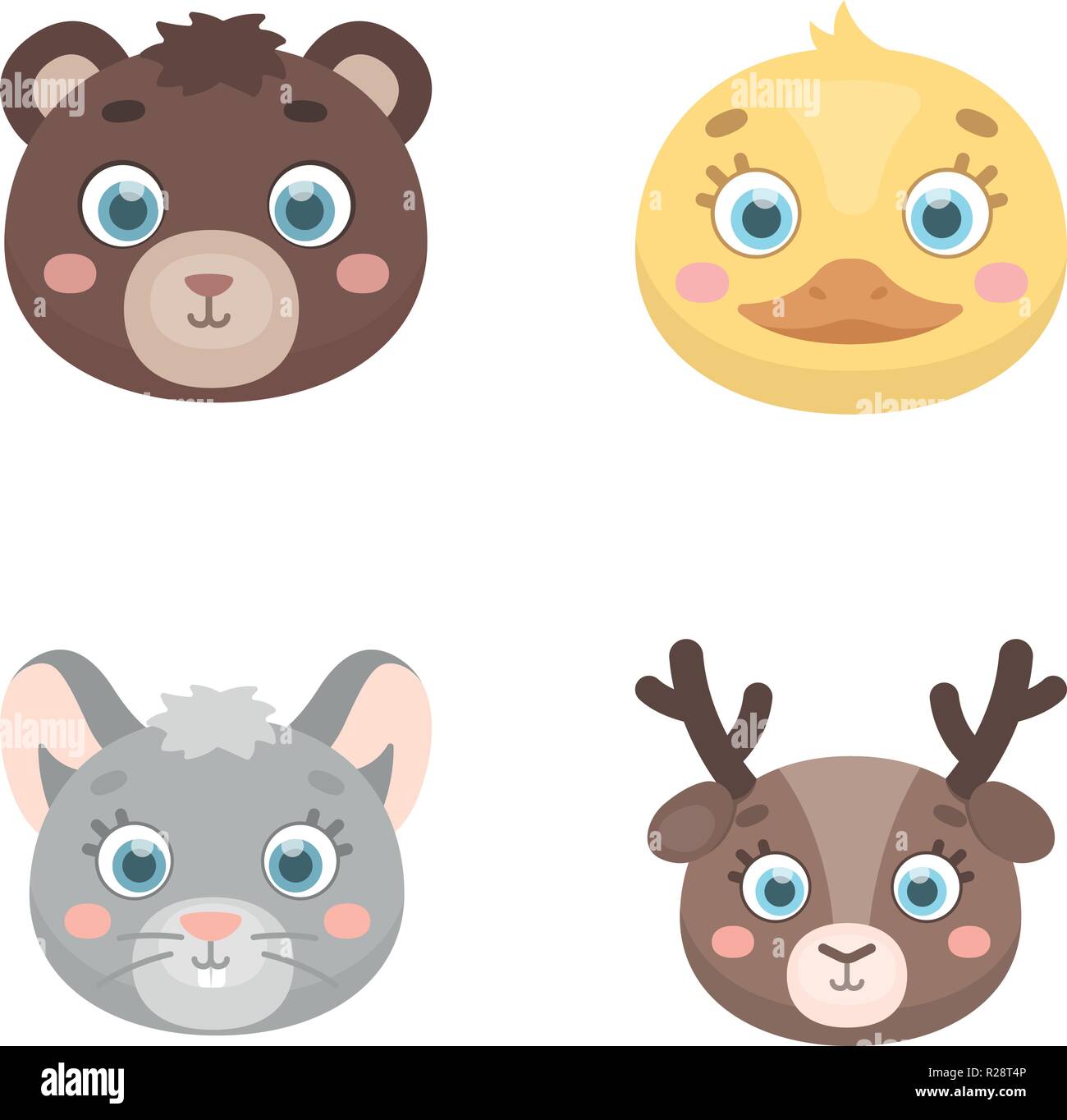 Bear, duck, mouse, deer. Animal's muzzle set collection icons in ...