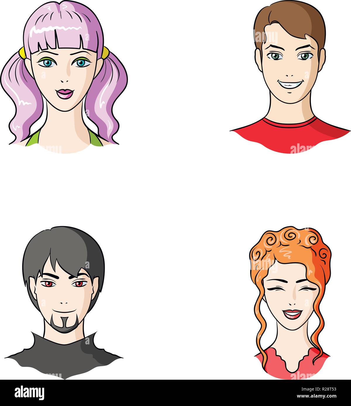 Different looks of young people.Avatar and face set collection icons in ...