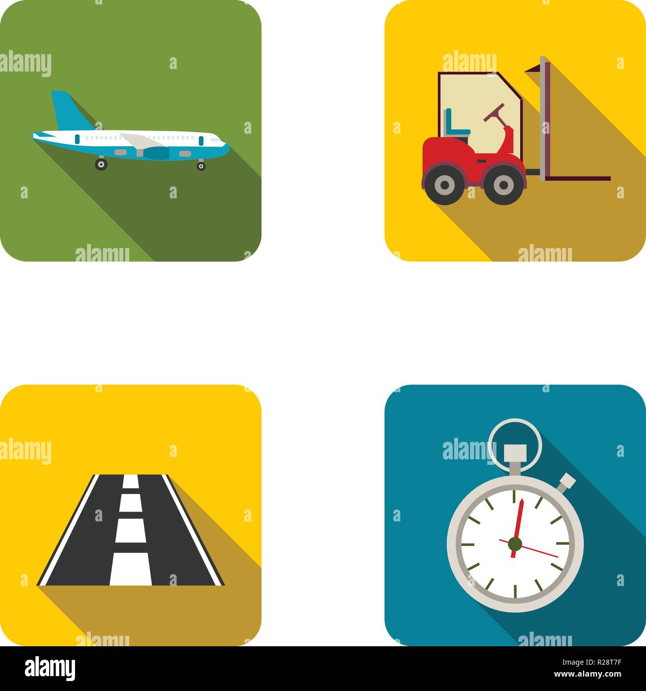 Cargo aircraft,forklift, stopwatch, road.Logistic set collection icons ...