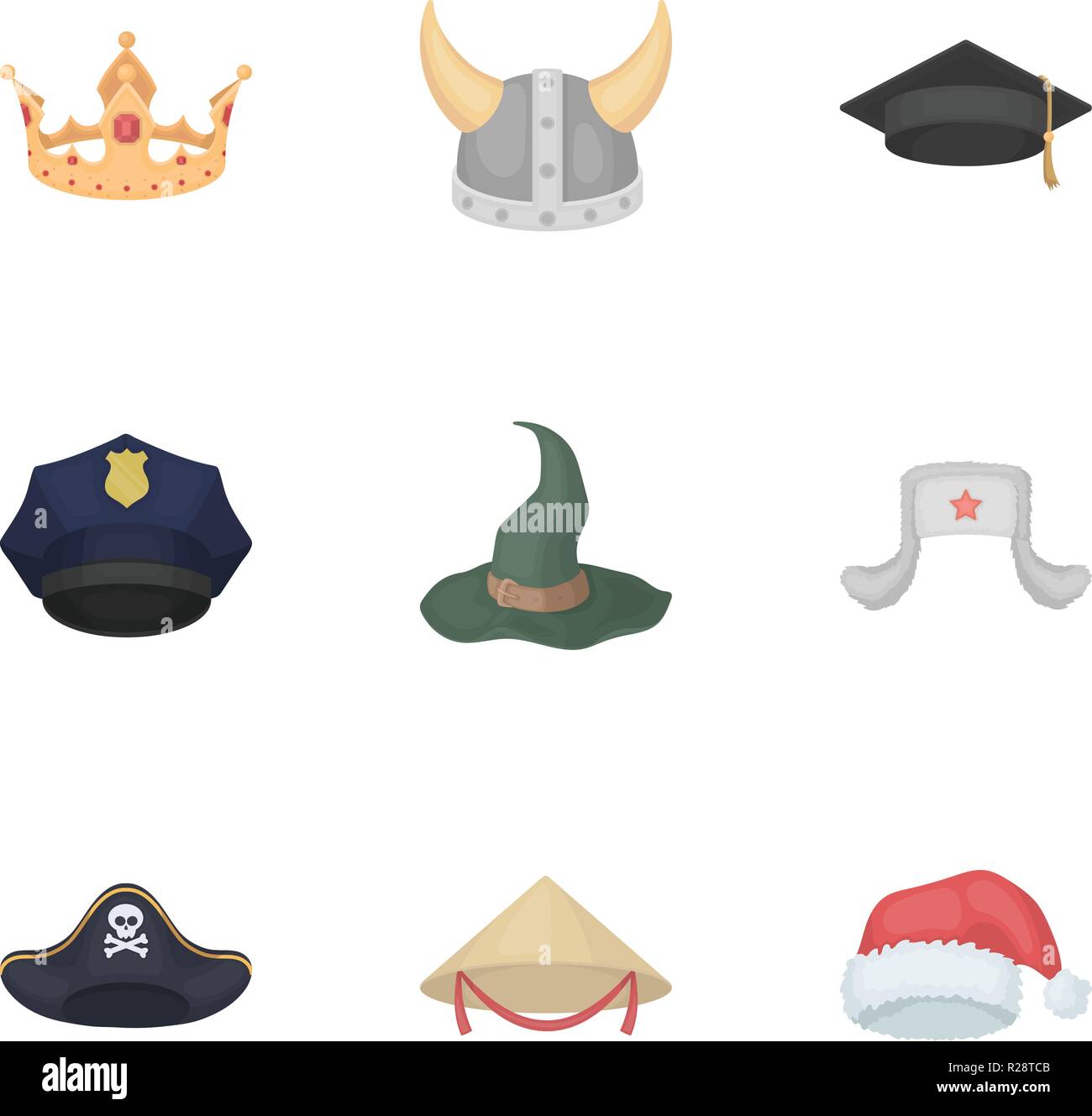 Hats set icons in cartoon style. Big collection of hats vector symbol ...