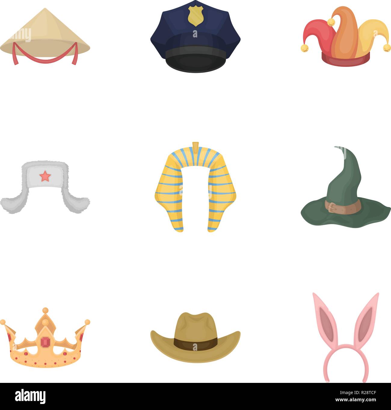 Hats set icons in cartoon style. Big collection of hats vector symbol ...