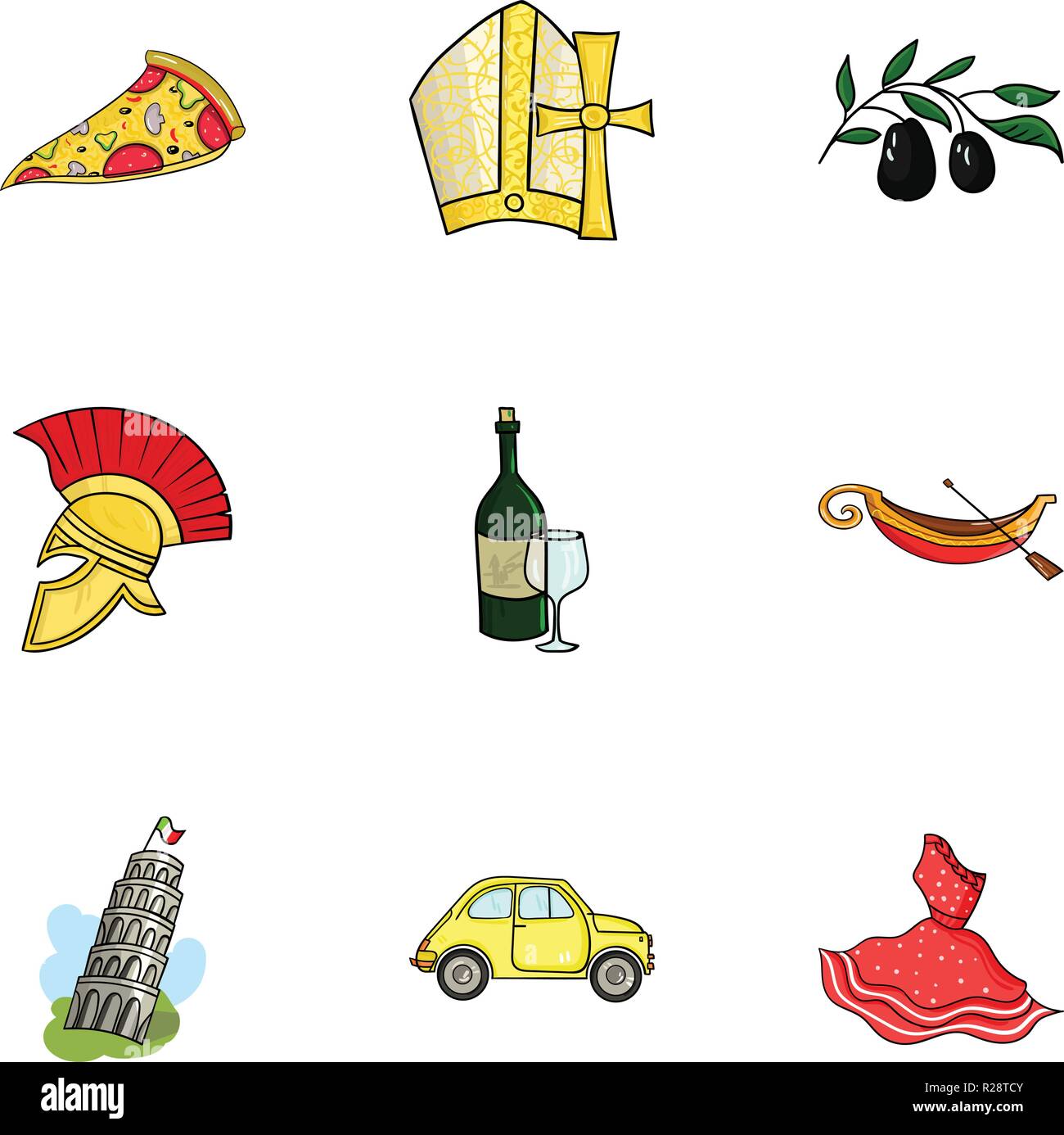 Italy country set icons in cartoon design. Big collection of Italy ...