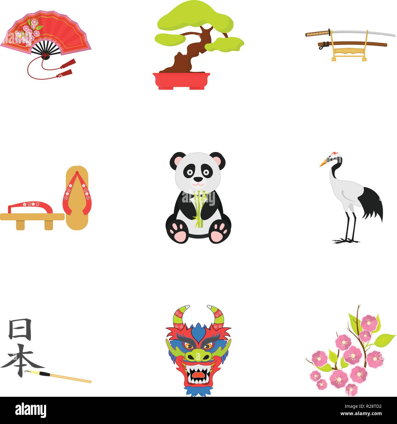 Japan set icons in cartoon style. Big collection of Japan vector symbol ...