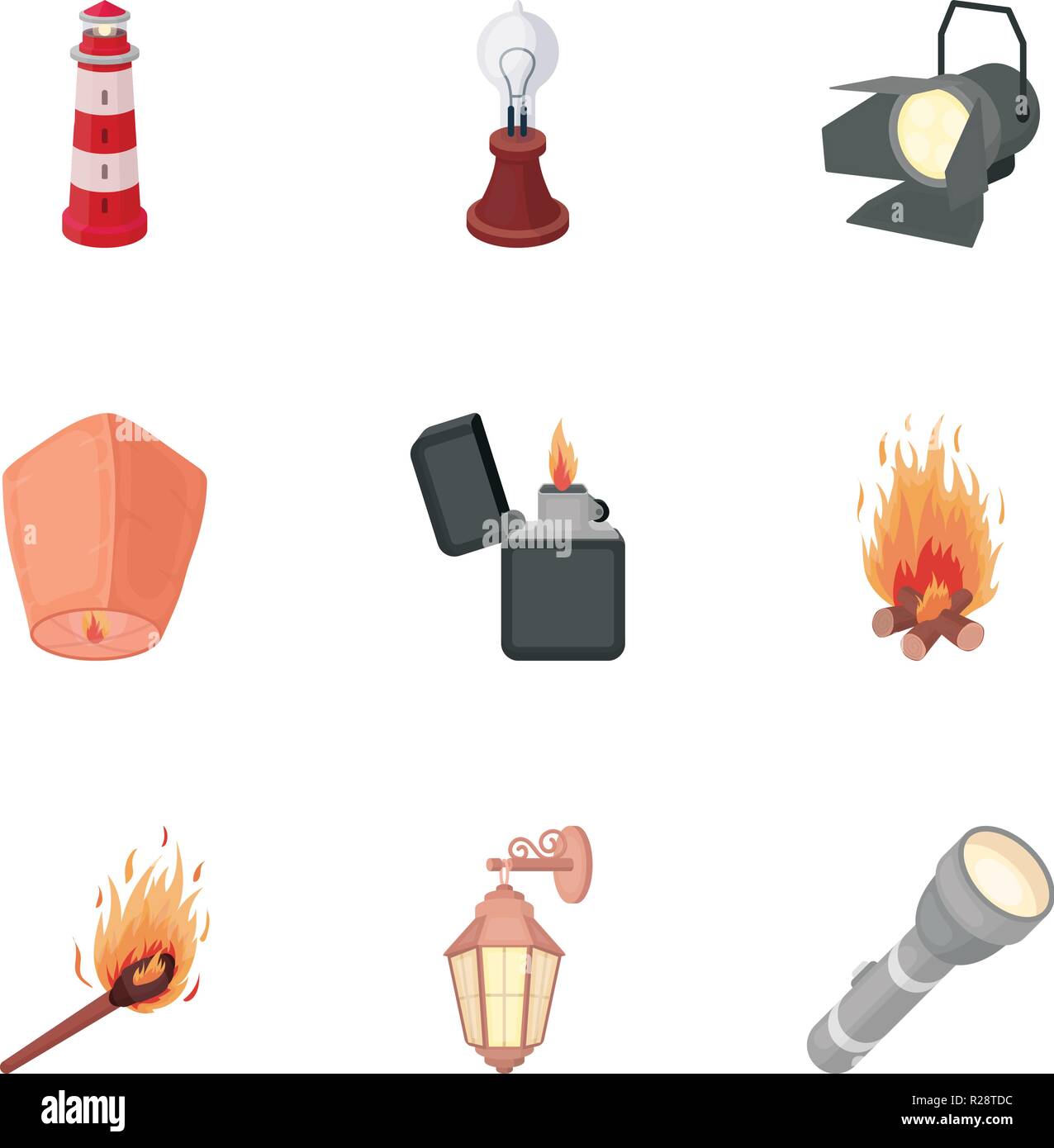 Light source set icons in cartoon style. Big collection of light source ...