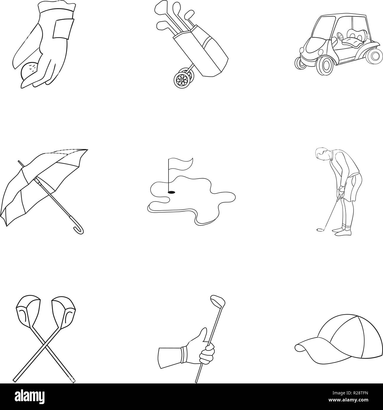 Golf club set icons in outline design. Big collection of golf club ...
