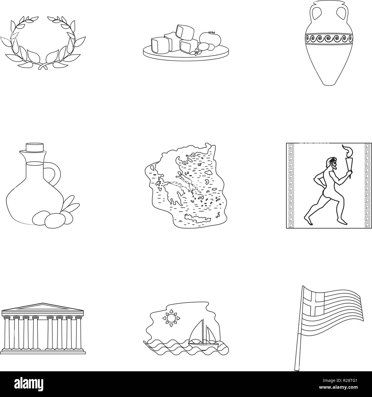 Greece set icons in outline design. Big collection of Greece vector ...