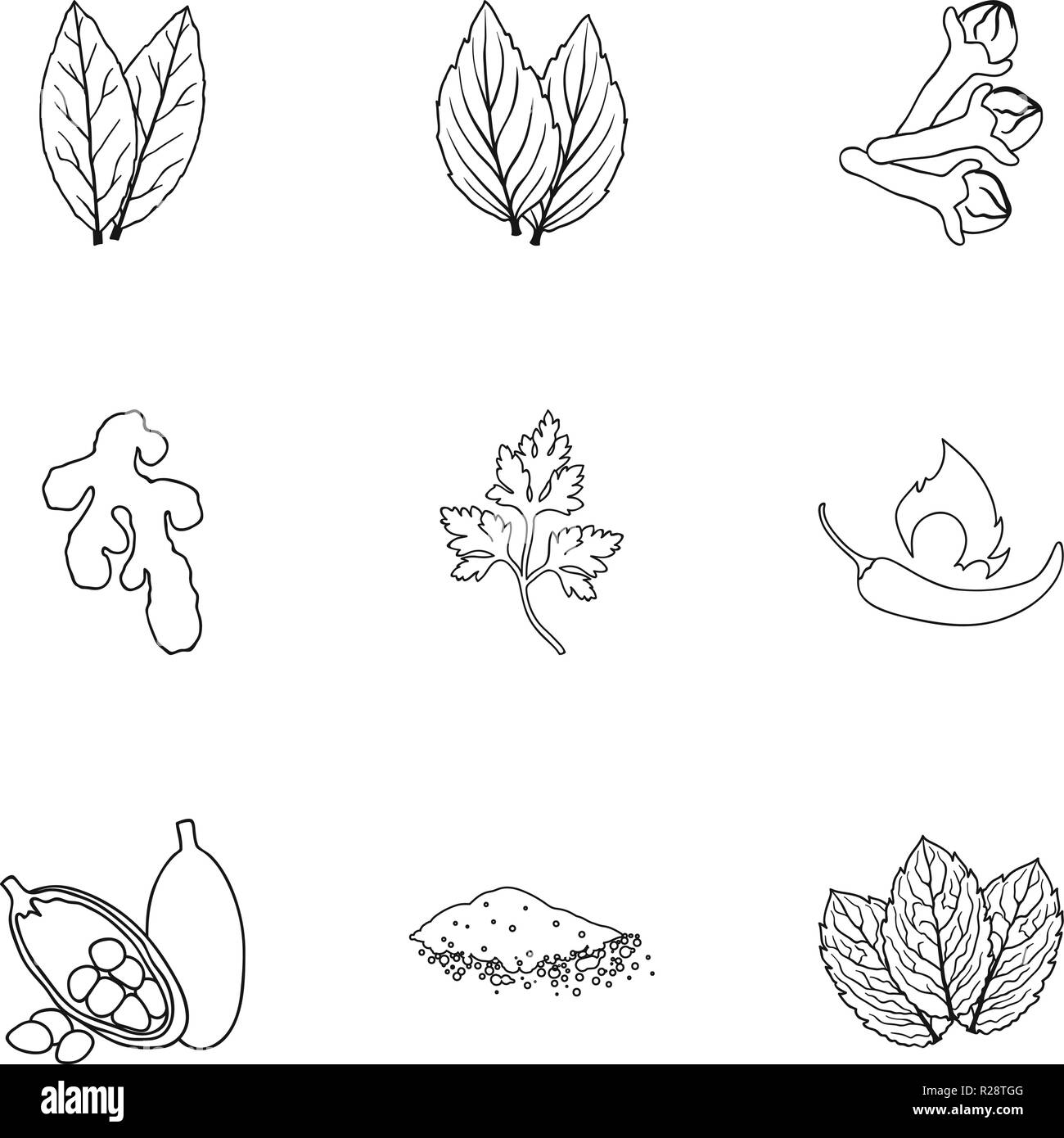 Herb and spices set icons in outline style. Big collection of herb and ...
