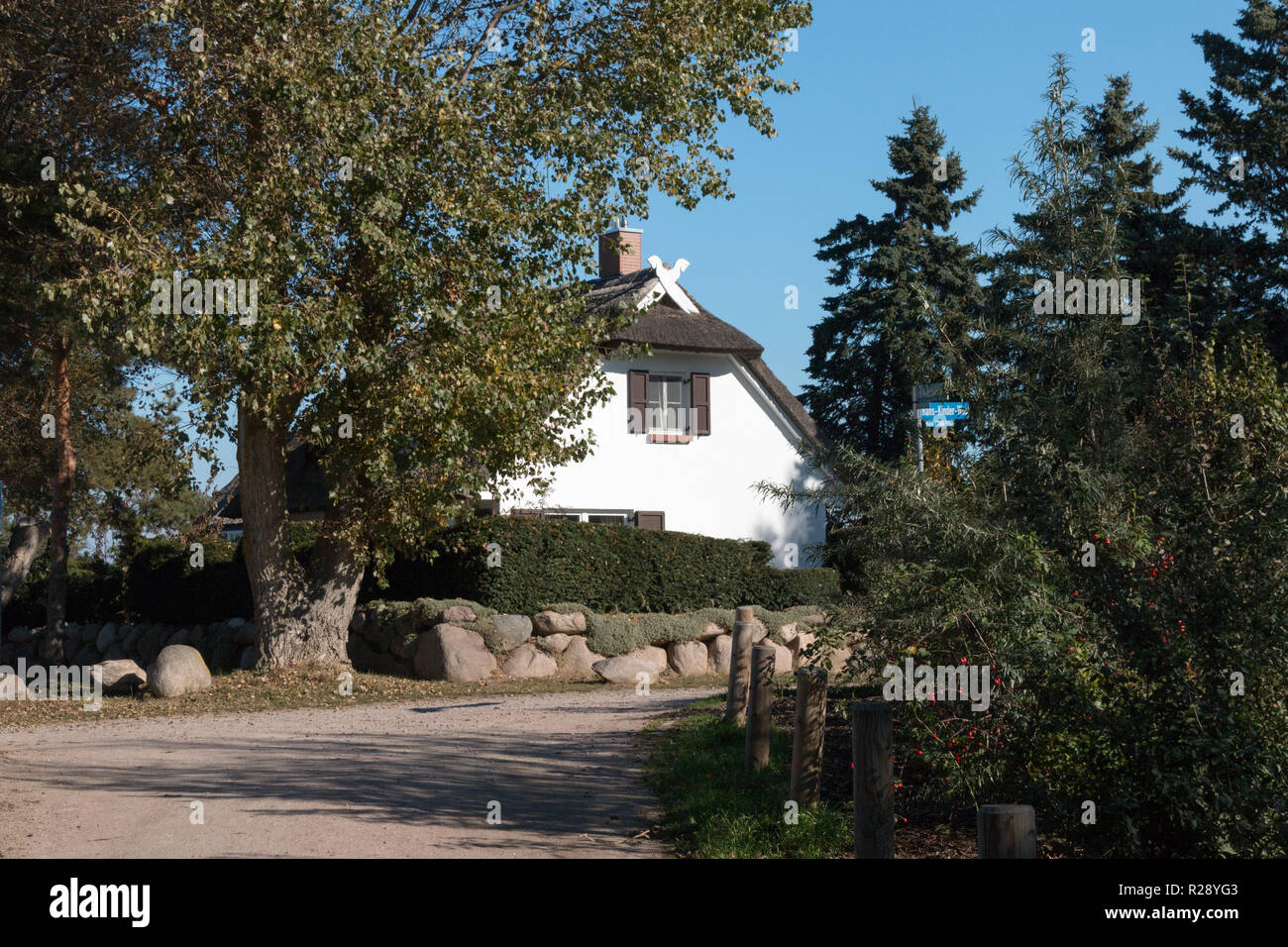 Ahrenshoop, Germany - October 12, 2018: View of a typical house on the ...