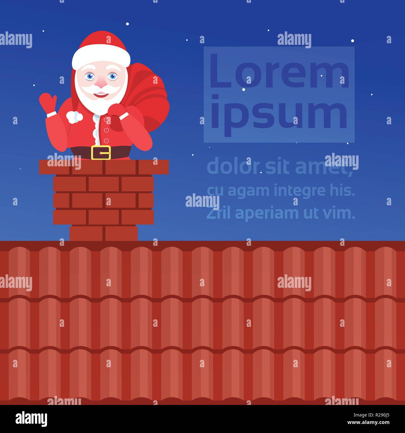 santa claus in chimney on roof merry christmas happy new year concept ...