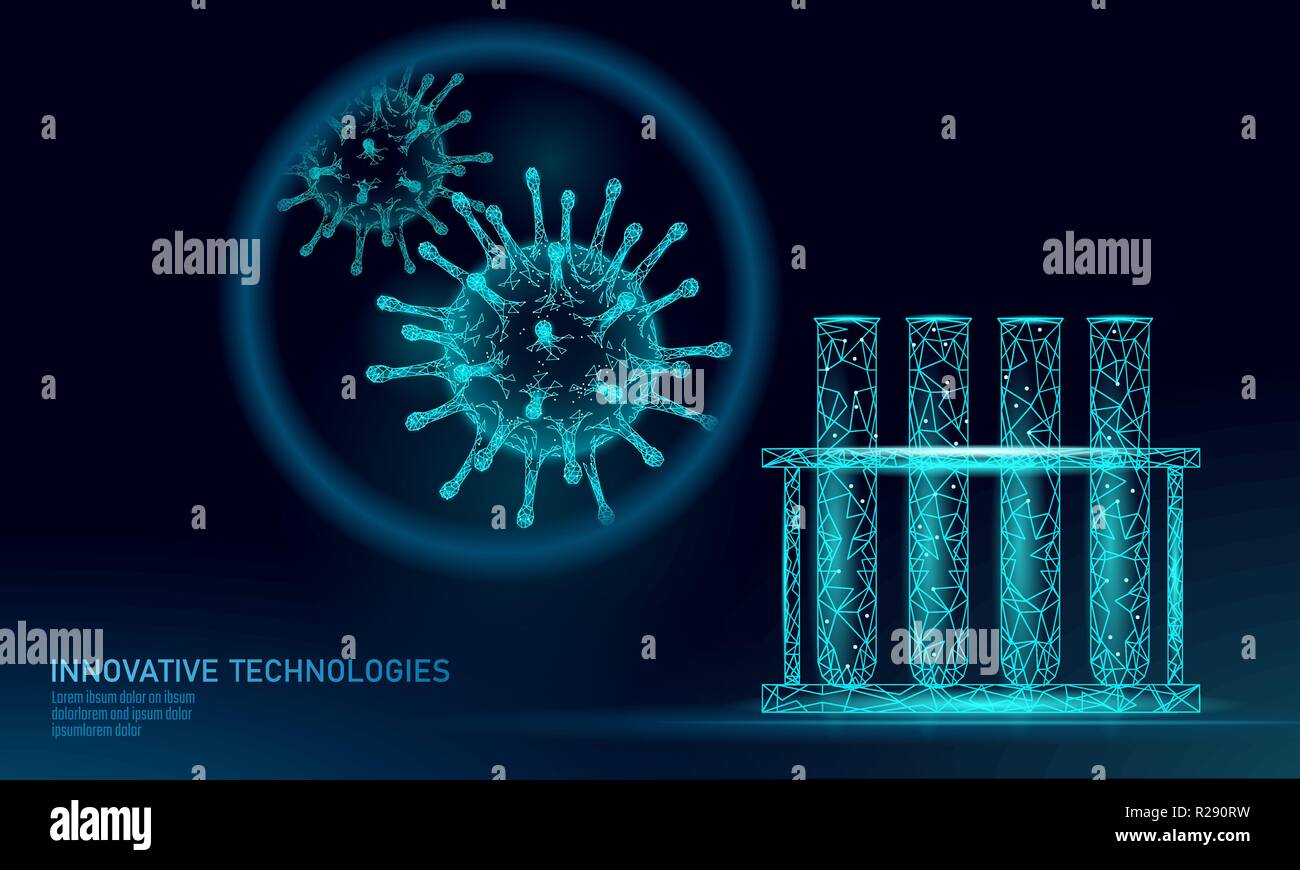 Test tube virus 3D low poly render. Laboratory analysis infection ...