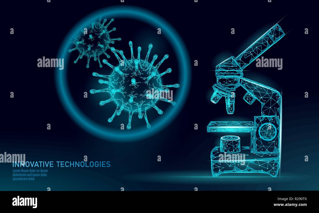 Microscope virus 3D low poly render. Laboratory analysis infection ...