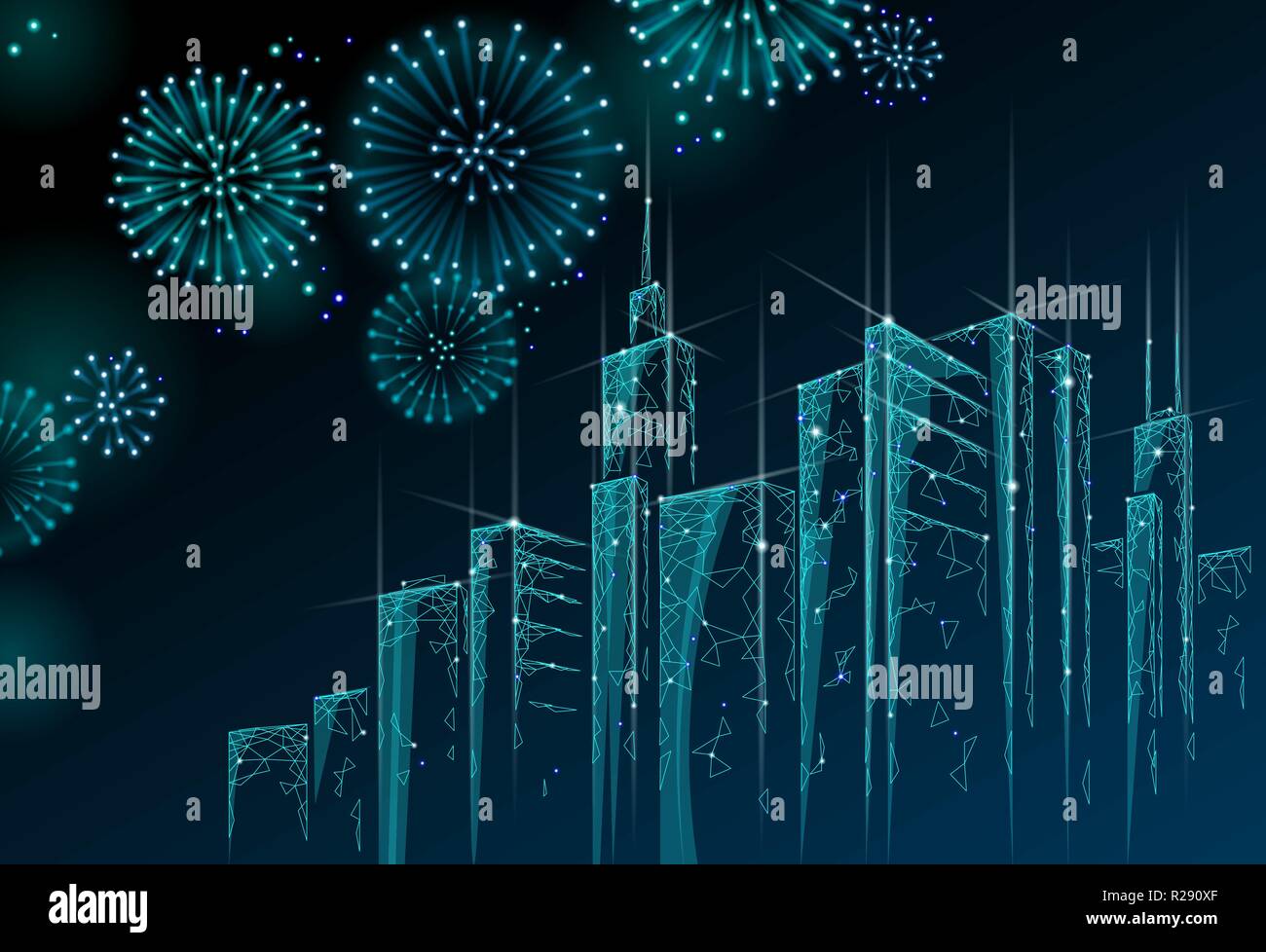 Modern skyscraper holiday Christmas cityscape. New Year 3D polygonal ...