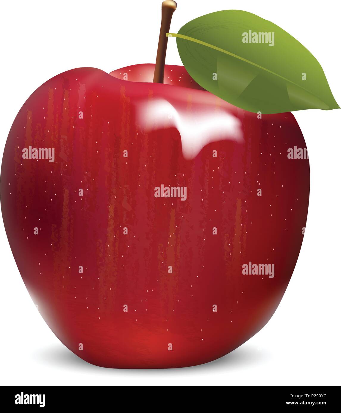 ector Illustration of a Photo Realistic Red Apple with single leaf ...