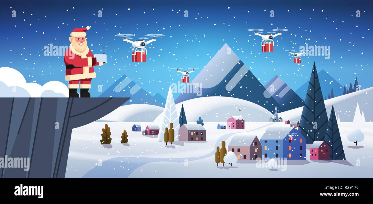 santa on cliff hold controller drone delivery service over winter ...