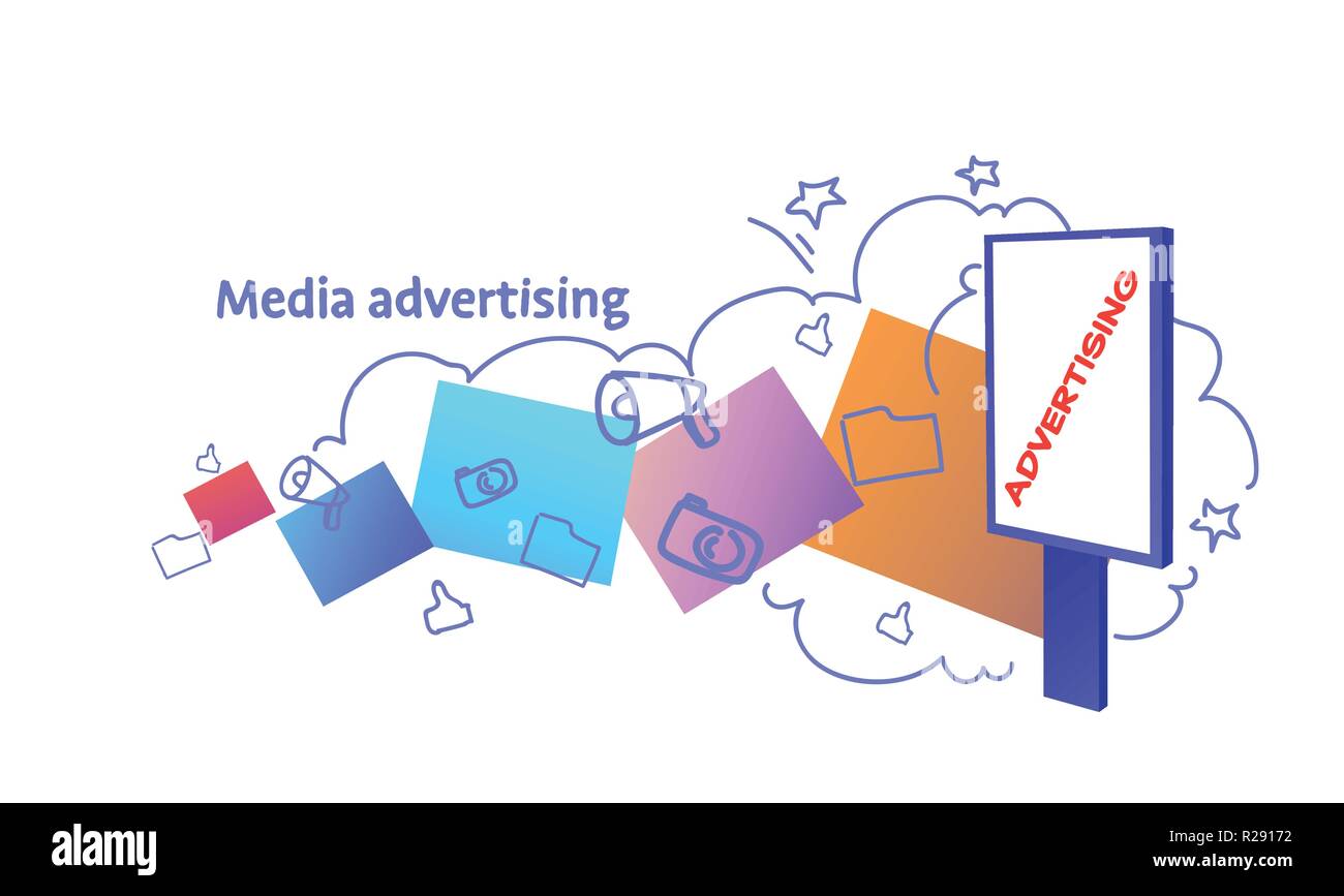 media advertising marketing promotion doodle sketch horizontal Stock ...