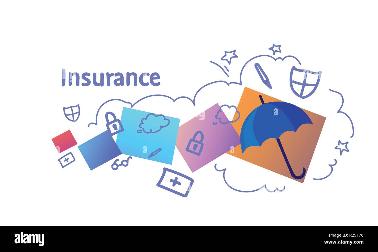 umbrella protection insurance concept sketch doodle horizontal Stock ...