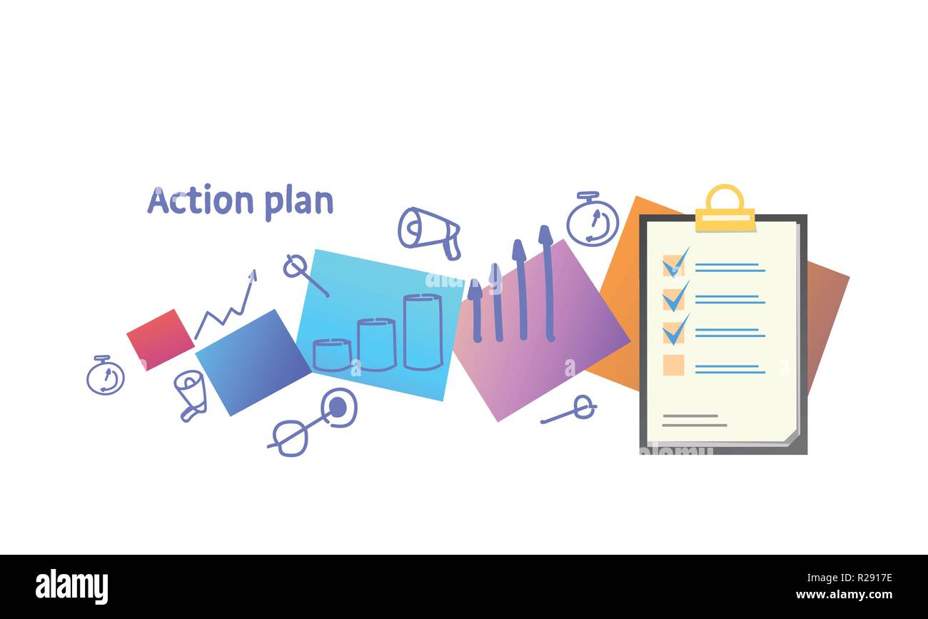 action plan concept clipboard survey form sketch doodle horizontal ...