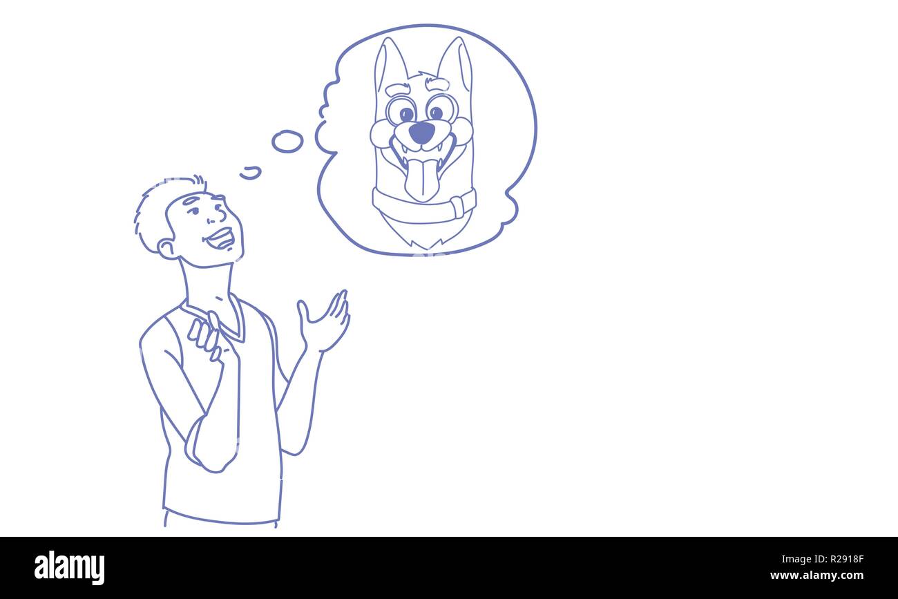 Man thinking about dog dream concept sketch doodle horizontal Stock ...