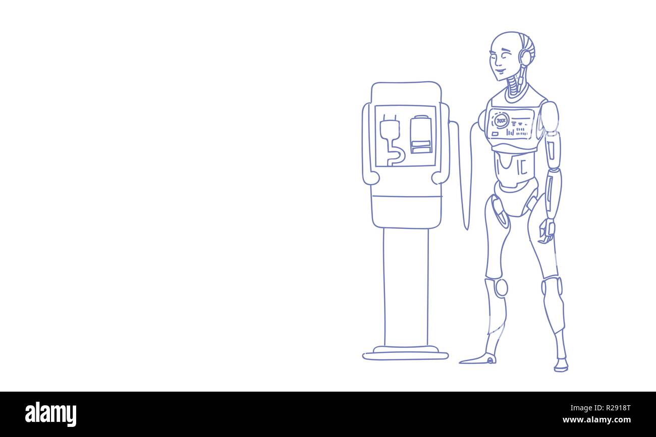 modern robot charging battery futuristic artificial intelligence ...