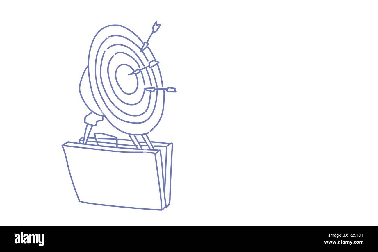 Open briefcase target successful goal business strategy concept sketch ...