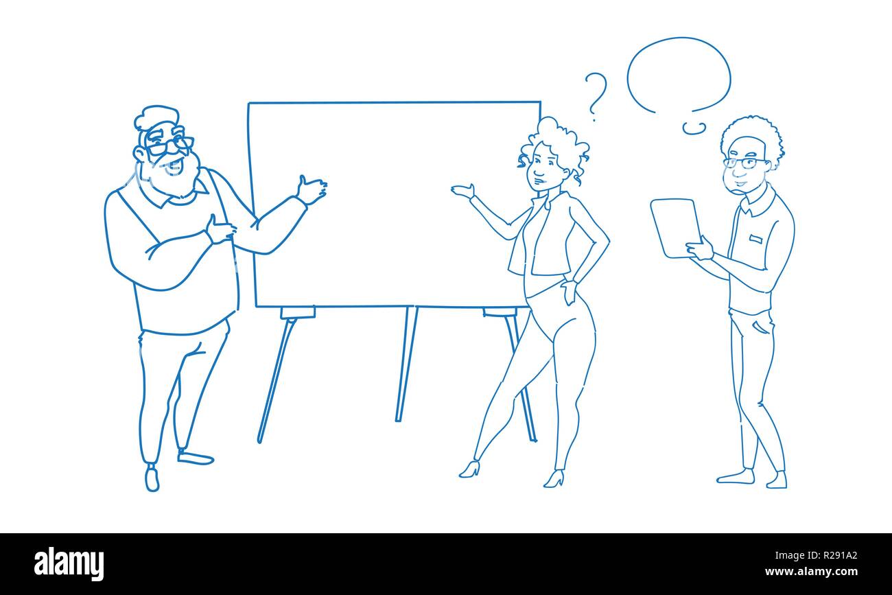 businessman pointing empty flip chart seminar training conference ...