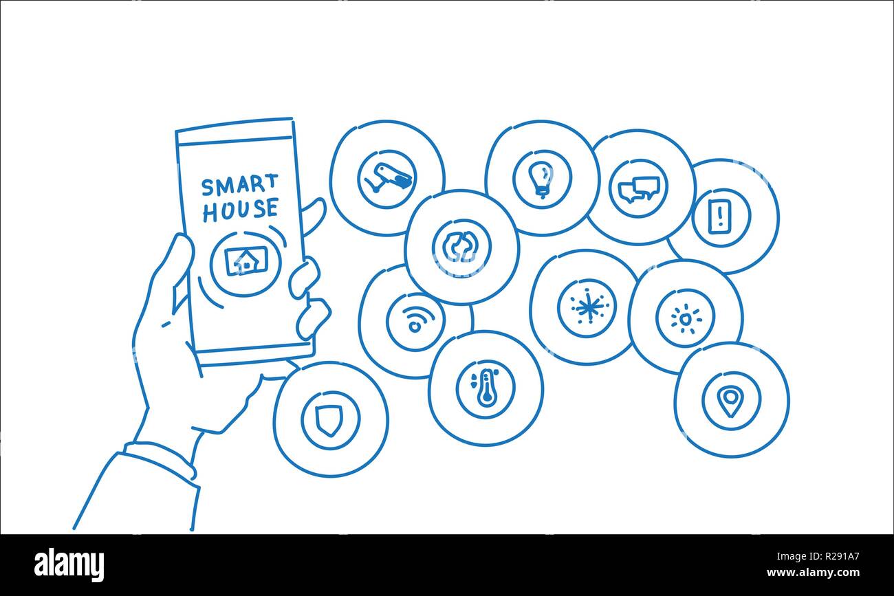 Hand holding smartphone mobile app smart home system control concept ...
