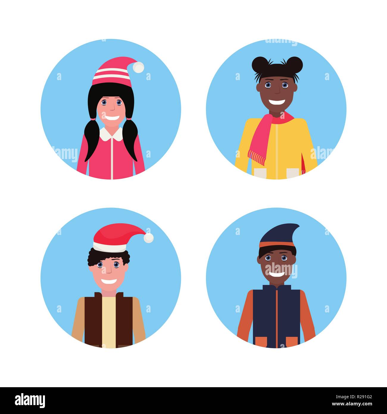 set mix race woman man face avatar female male cartoon character ...
